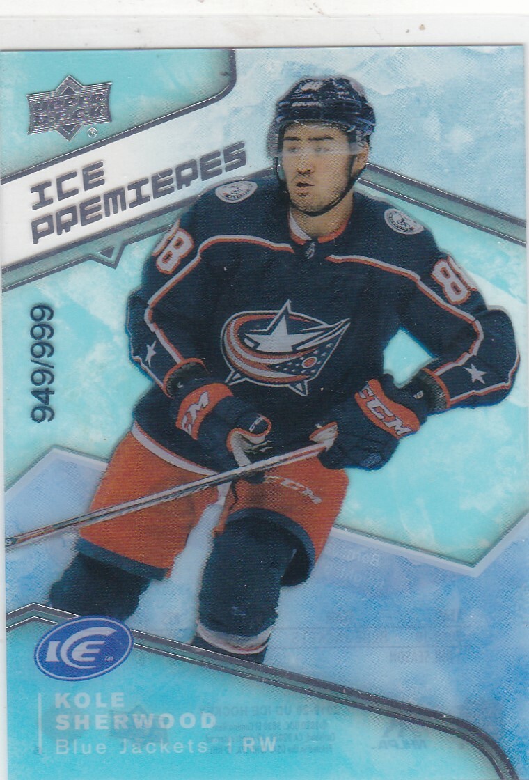 KOLE SHERWOOD 2019-20 UPPER DECK ICE PREMIERS RC #949/999 #70 COLUMBUS ...