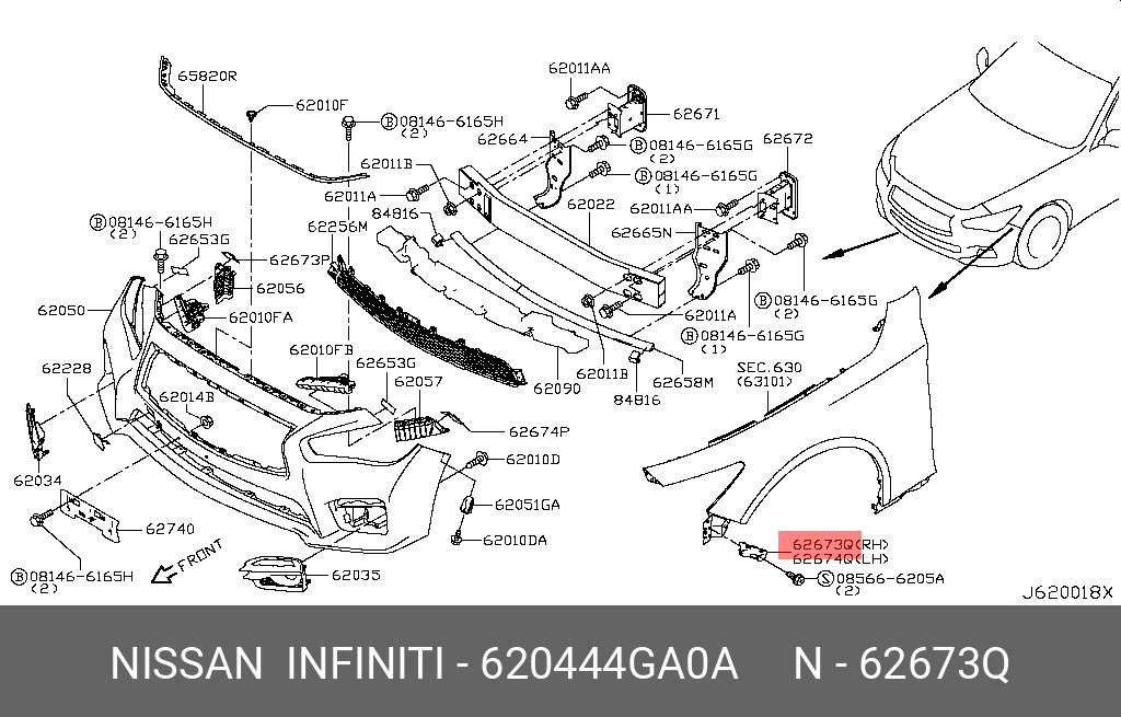 Genuine OE Bracket Front Bumper 620444GA0A , 62044-4GA0A | eBay UK