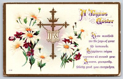 A Joyous Easter~Holy Cross & Colorful Flowers~Gold Border~PM 1916 ...