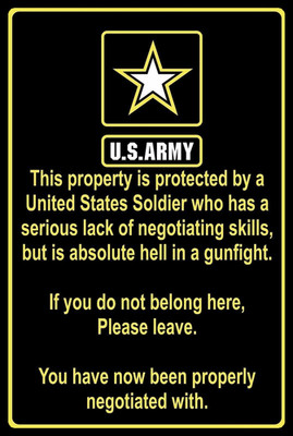 Property Protected By US Army Soldier Funny 8" x 12" Aluminum Metal ...