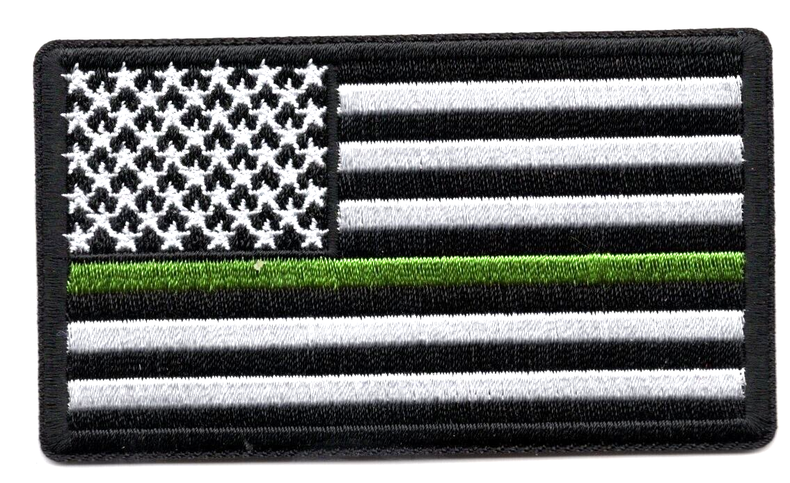 AMERICAN FLAG BLACK & WHITE w/GREEN LINE 3 1/2" Iron On Patch Law ...