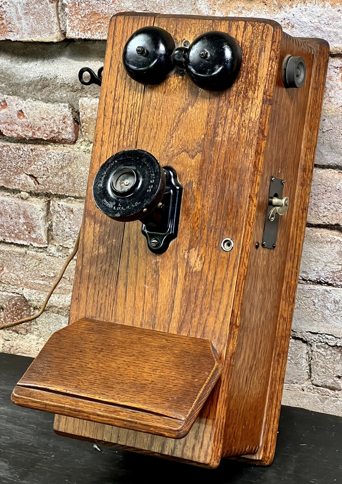 Antique Oak Cracraft Leich Electric Co Hand Crank Wall Telephone Phone ...