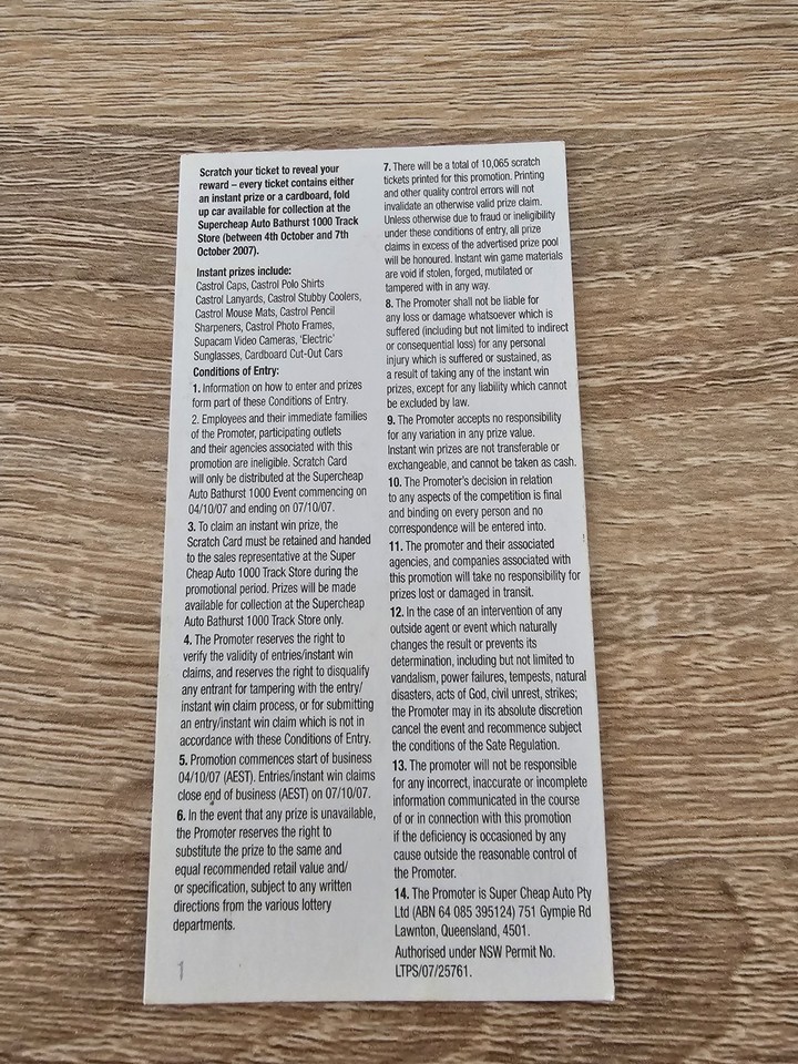 Supercheap Auto Bathurst 1000 Used Scratch Card V8 Supercars | eBay ...