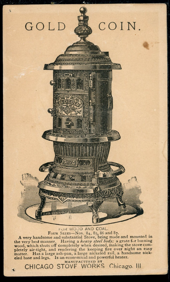 Victorian Trade Card "Gold Coin" Stove Chicago Stove Works Illinois ...