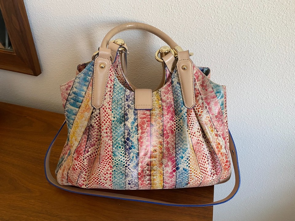Brahmin Elisa Leather Satchel Bag w/Long Strap Flap/Turn Lock Closure ...