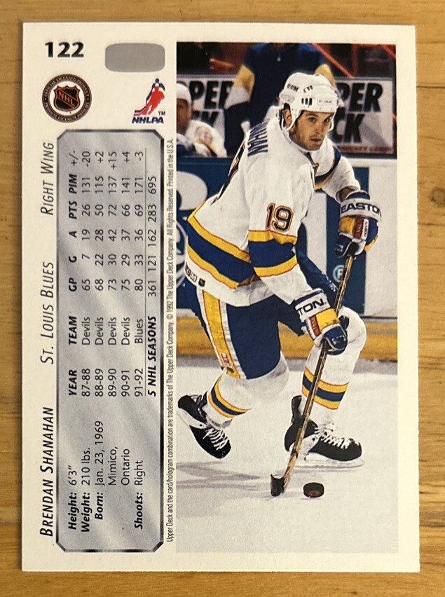 1992-93 Upper Deck Brendan Shanahan Hockey Card #122 St. Louis Blues ...