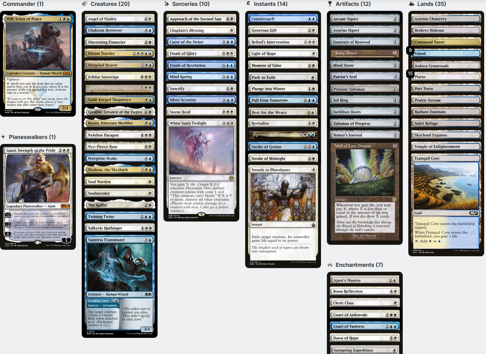 Will, Scion of Peace LIFEGAIN X-SPELLS Magic MTG Custom Commander Deck ...