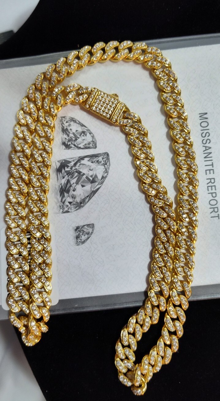 925 sterling silver cuban link chain moissanite 8mm w… - Gem