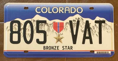 Colorado 2017 MILITARY BRONZE STAR GRAPHIC License Plate # 805 VAT | eBay