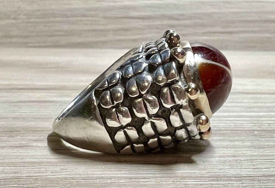 Designer Dian Malouf Sterling Silver & 14K Gold Red Agate Ring, Size 7.5, Flawed | eBay