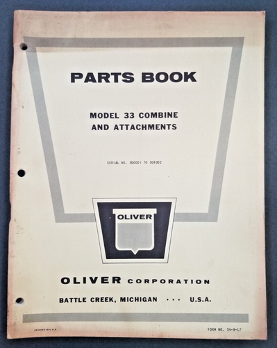 Oliver Model 33 Combine and Attachments Parts Catalog | eBay