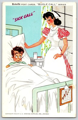 Postcard WW2 Humor Comic Reveille Bugle Call - Sick Call w Nurse | eBay