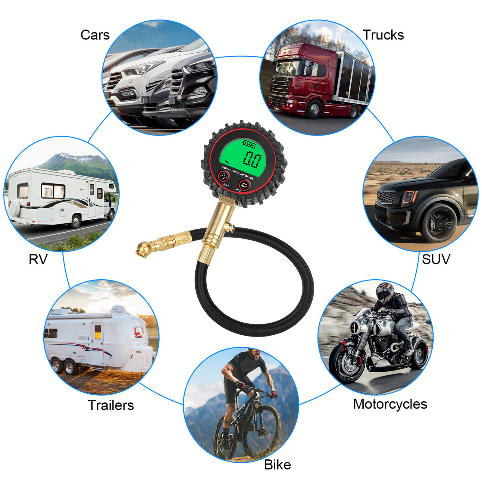 Accurate Digital Air Pressure Tire Gauge LCD Screen 3-255 PSI for Truck ...