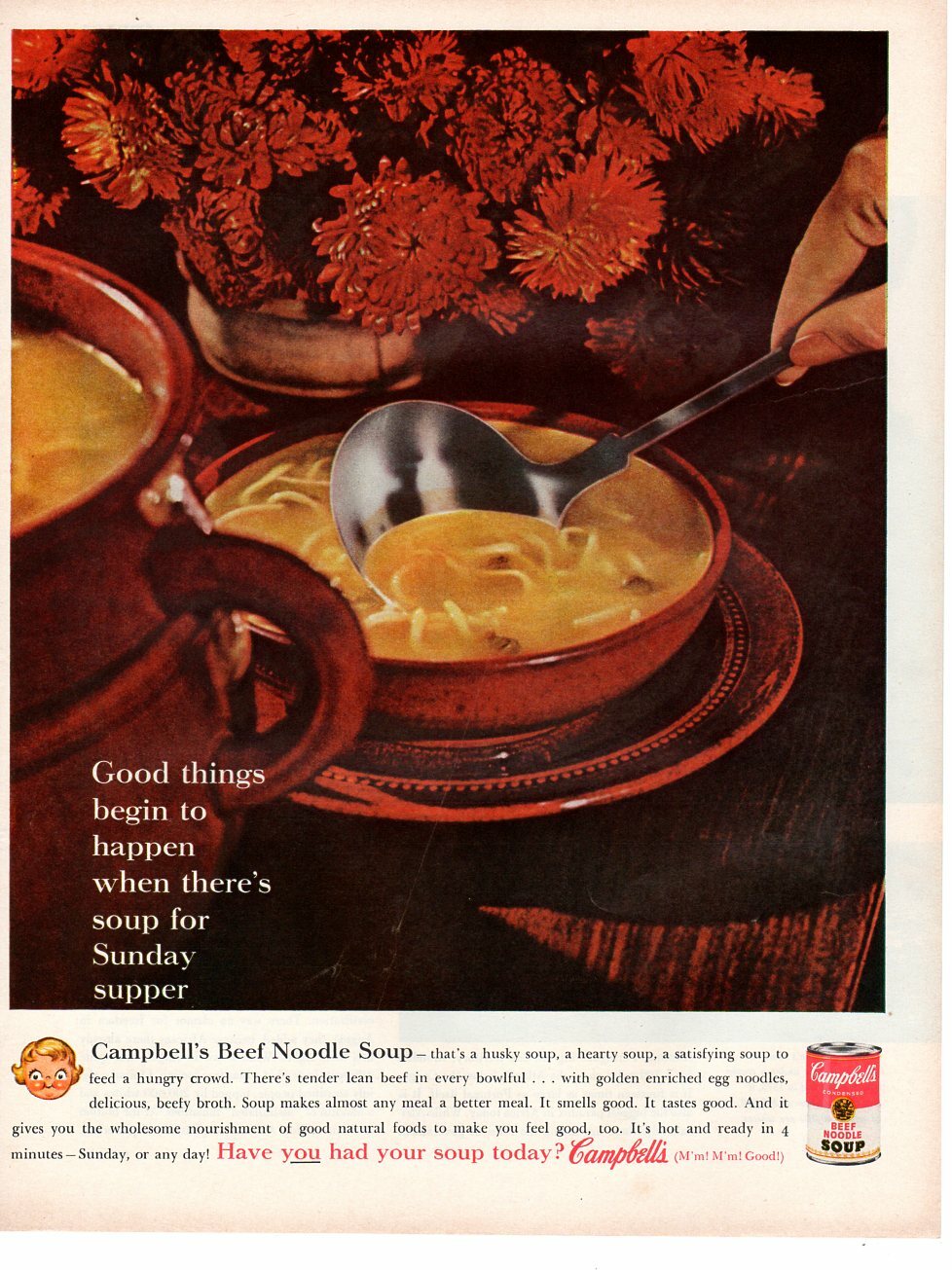 Vintage advertising print CAMPBELL'S Beef Noodle Soup for Sunday Supper ...