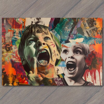 Postcard Child Middle Finger Funny Anxiety Collage Mosaic Strange Weird ...