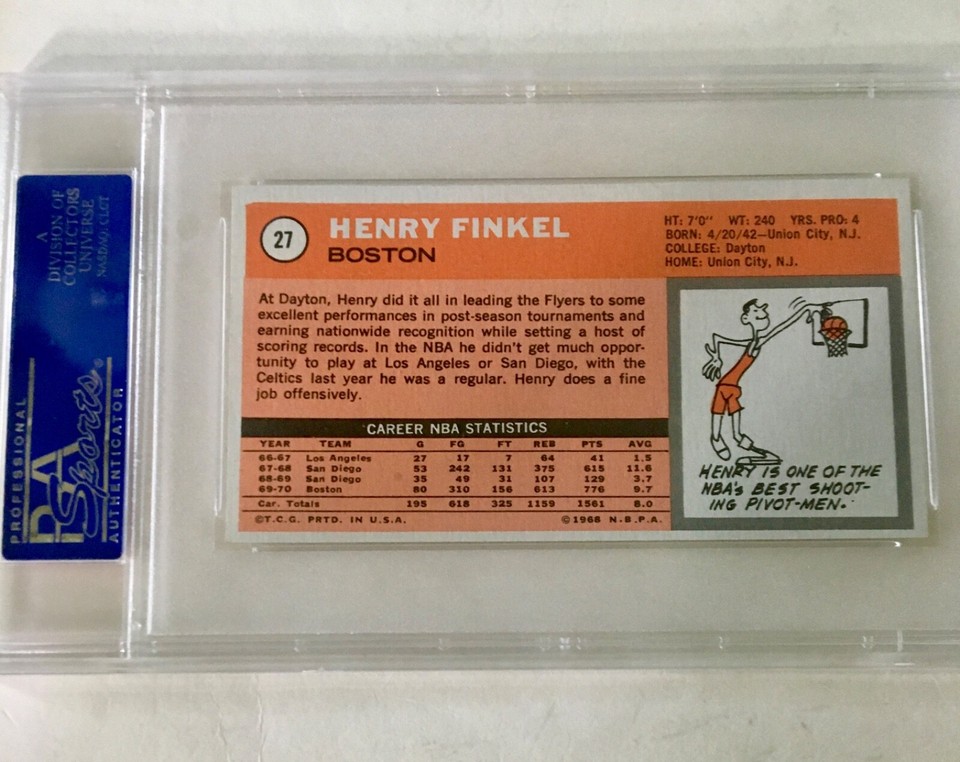 1970 TOPPS BASKETBALL #27 HENRY FINKEL BOSTON GRADED PSA 8 NM-MT NICE ...