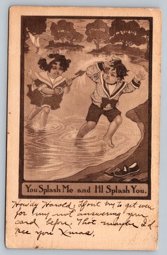 1909 You Splash Me And Ill Splash You Kids In Lake Humor Vintage ...