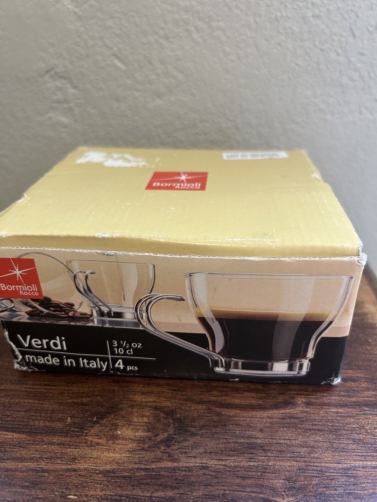 NEW Set of 4 Bormioli Rocco 3.5 oz Verdi Espresso Cups Glass w Metal ...