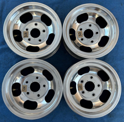 (4) 15" VINTAGE SLOT MAG WHEELS 15x7 RIMS 5x5.5 FORD DODGE F100 F150 ...