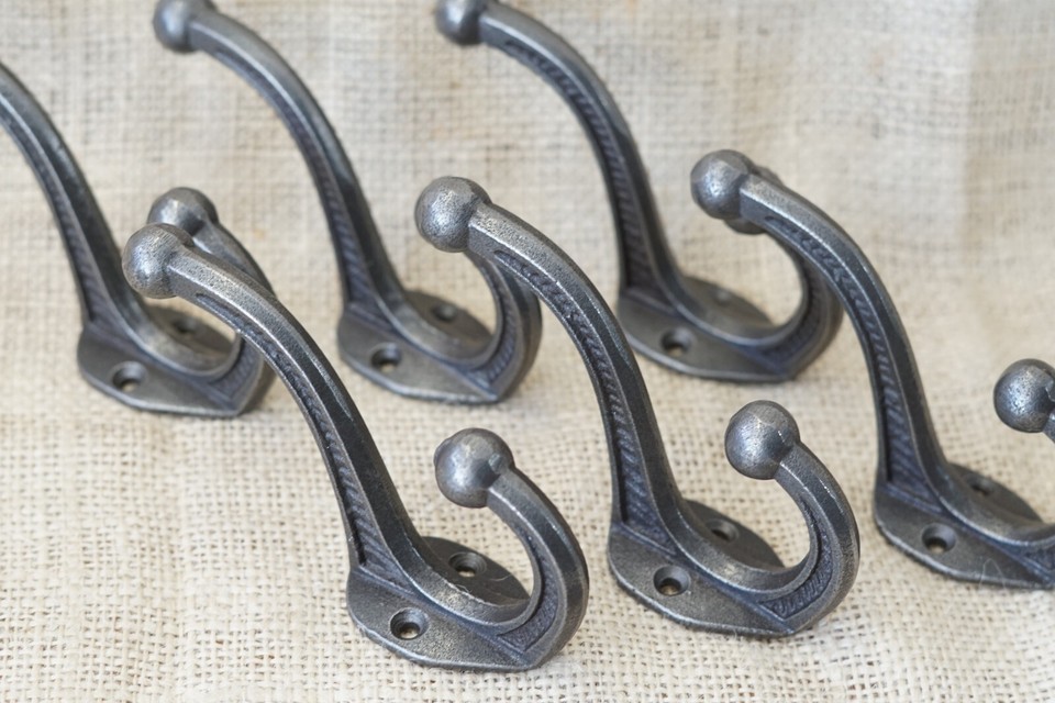 6 Cast Iron School Style Coat Hooks Hat Hook Rack Hall Tree Acorn Hook ...