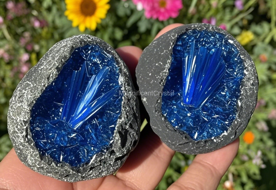 Rare Meteorite-Inspired Blue Copper Crystal Cluster Goethite Quartz ...