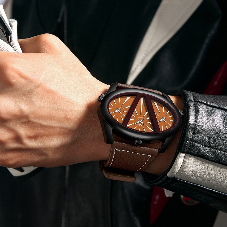 Oulm Trible Time Zone Men's Sports Watch Quartz Casual Leather Strap ...
