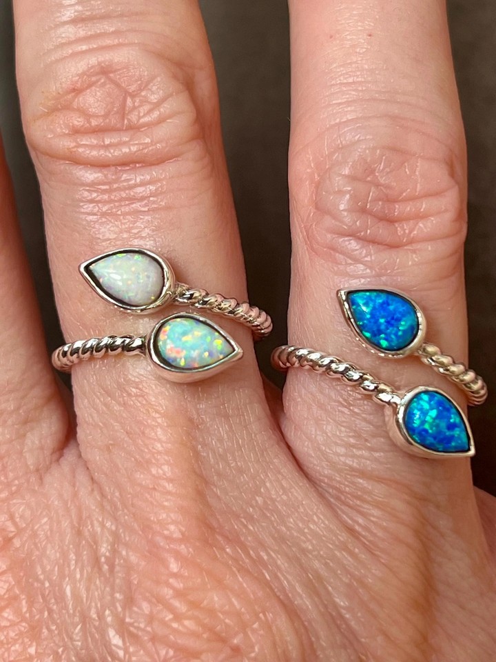 Fire Opals Adjustable Ring, Blue Fire Opals Ring, White Fire Opals Ring | eBay