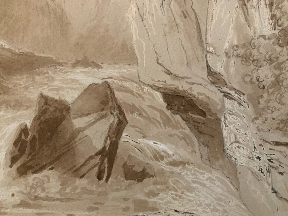 Very Nice Drawing Xixth 1850 Ink Lavis Antique Shaft River Rocher ...