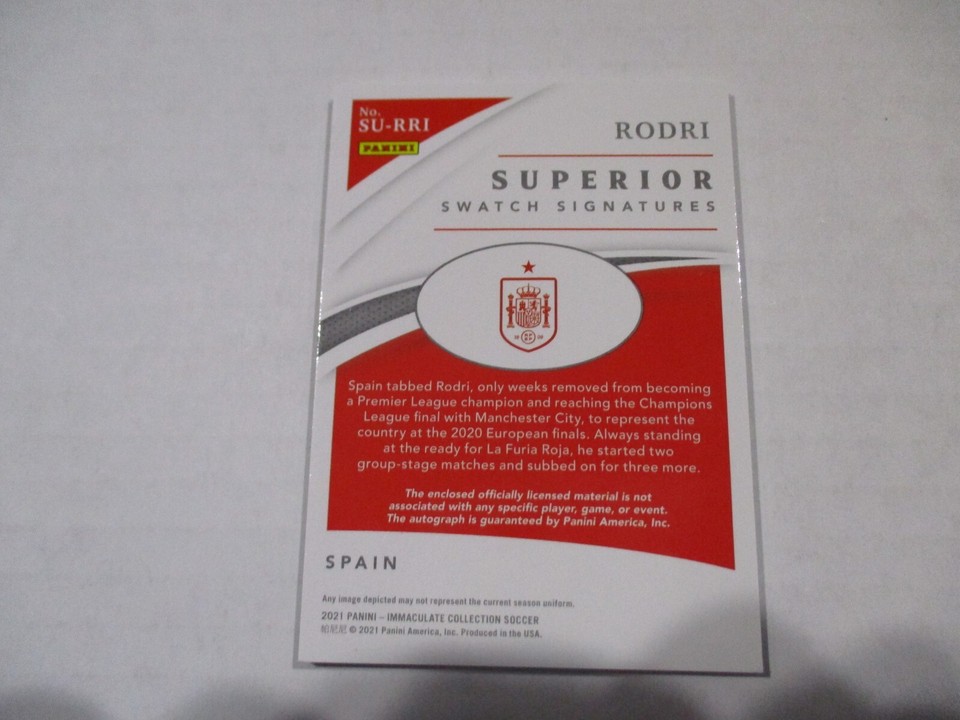 2021 Panini Immaculate Collection Rodri Autograph Jersey card. # 20 / ...