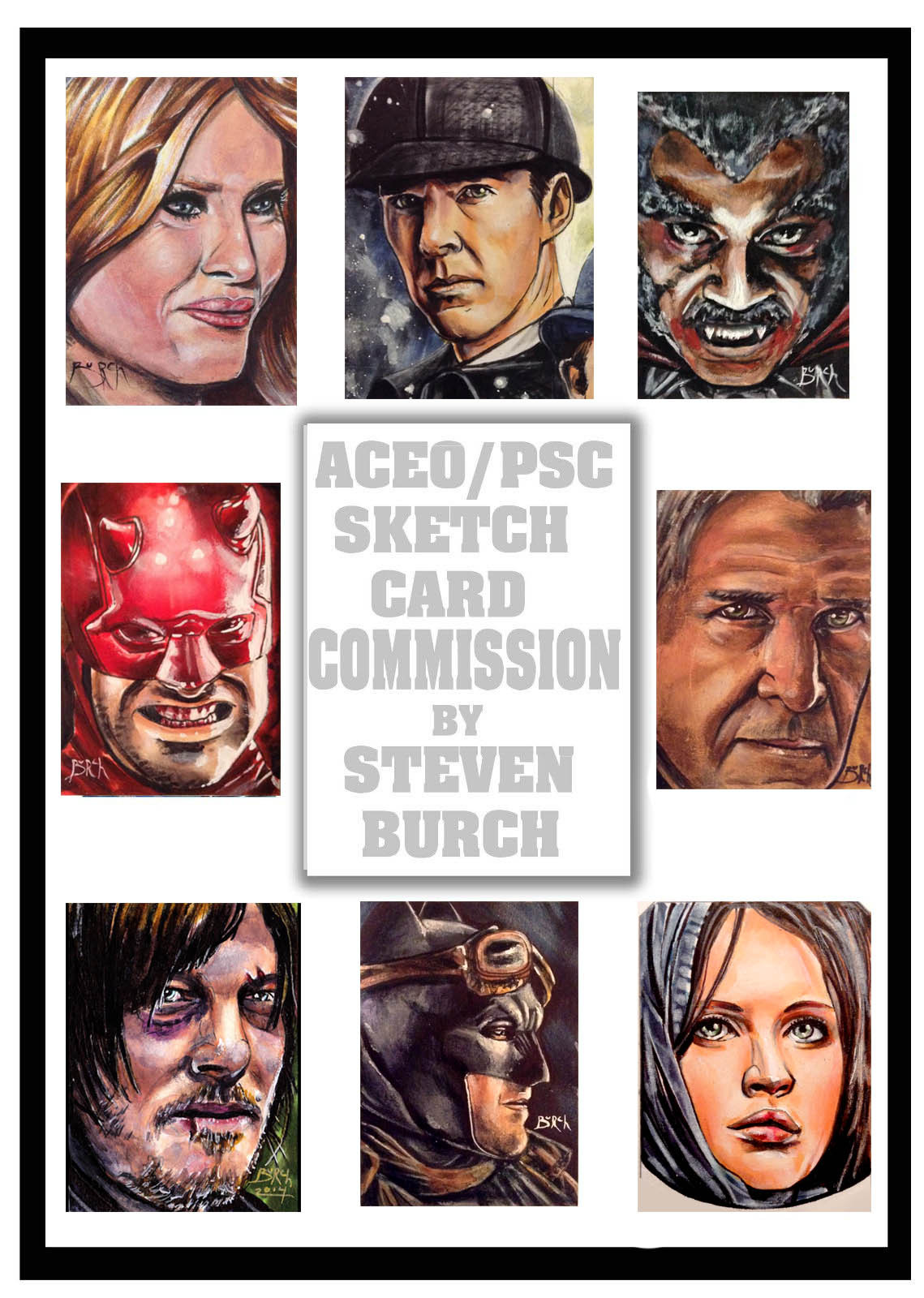 1 SKETCH CARD COMMISSION COMIC ART, PORTRAITS STEVEN BURCH *READ ...