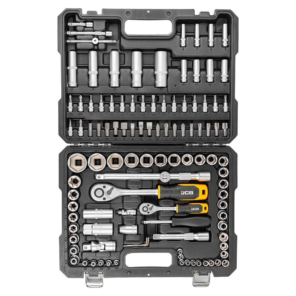 JCB Socket Set - 108 -Piece Socket and Ratchet Set with Screwdriver ...
