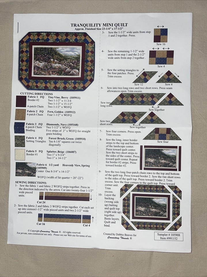 Tranquility Mini Quilt Kit 23 1/4” x 17 1/2” Thimbleberries Connecting ...