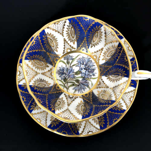 Vtg Paragon bone china tea cup & saucer blue gold Cornflower pattern | eBay