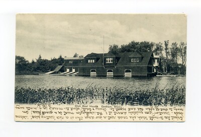 Dedham MA 1906 postcard, Club Boat House, Charles River, lovely hand ...