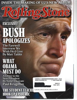 JANUARY 2009 ROLLING STONE MAGAZINE GEORGE BUSH U2 OBAMA BENICIO DEL ...