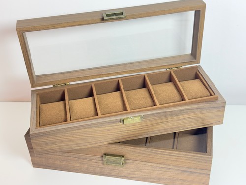 Vintage Wooden Watch Storage Box – 6 Slot Display Case with Glass Lid ...