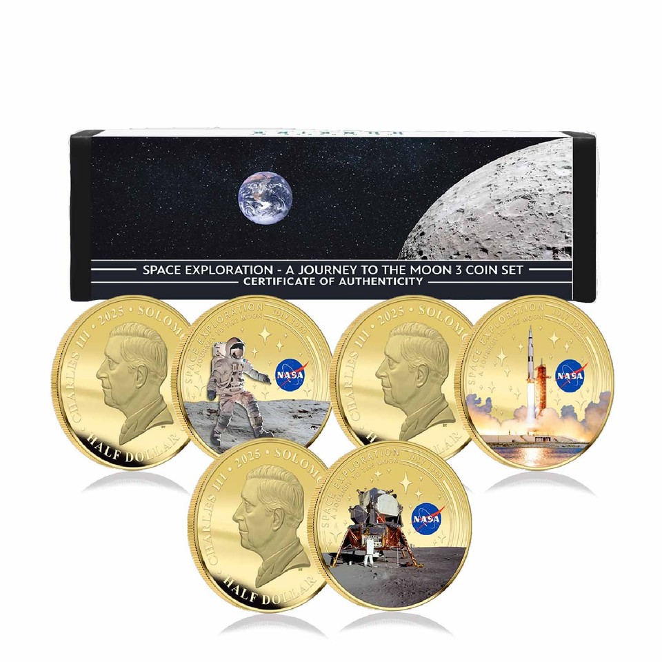 NASA Space Exploration Journey to the Moon Commemorative Gold Coin Box ...