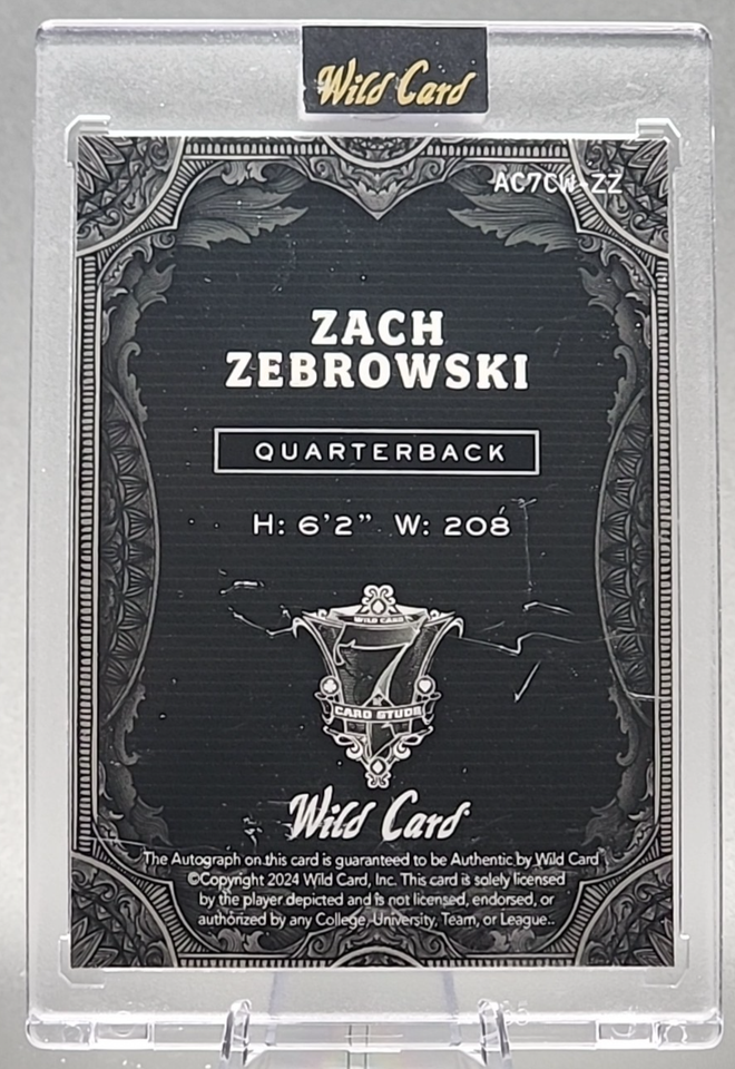 Zach Zebrowski /3 2024 Wild Card 7 Card Stud 1st RC Auto Silver Central ...
