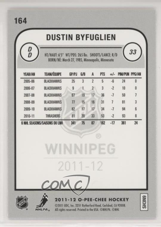 2011-12 O-Pee-Chee Rainbow Foil Dustin Byfuglien #164 | eBay