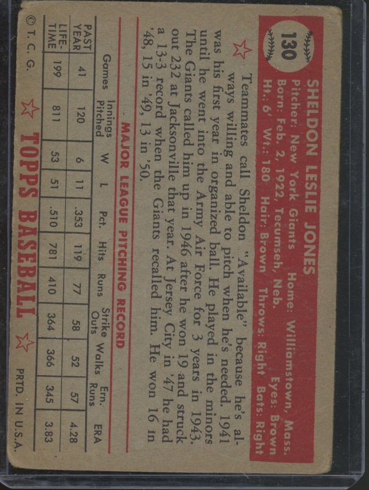 1952 Topps #130 Sheldon Jones New York Giants | eBay