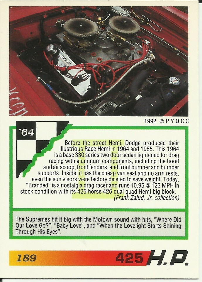 64 Dodge Race Hemi card #189 - from 1992 "Muscle Cards II" set | eBay