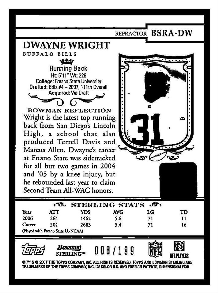 Dwayne Wright 2007 Bowman Sterling AUTOGRAPH /199 AUTO | eBay