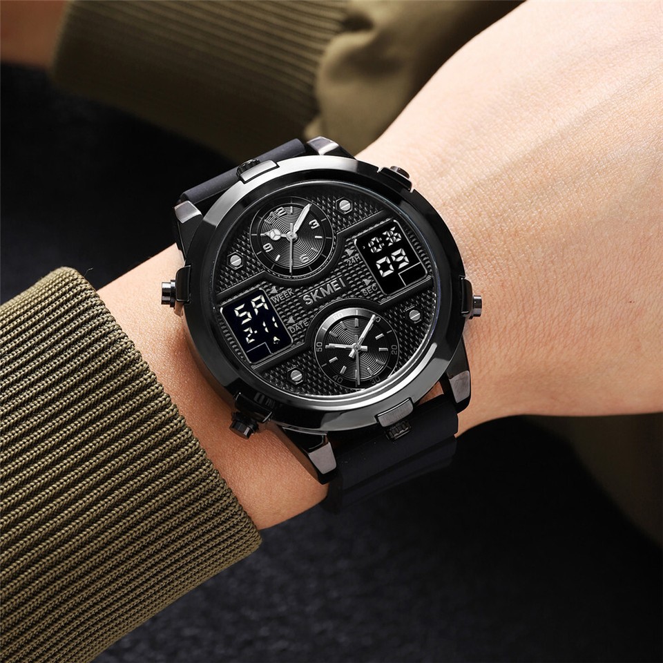SKMEI Men Quartz Watch Dual Time Military Wristwatch Male Steel Digital ...