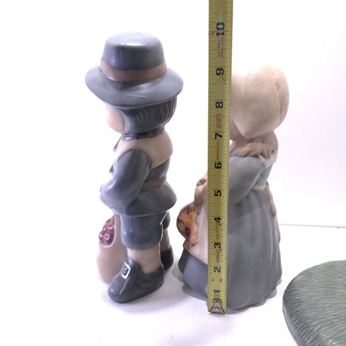 Hand Painted Ceramic Pilgrims Boy Girl 10" Figurine Garden Thanksgiving ...