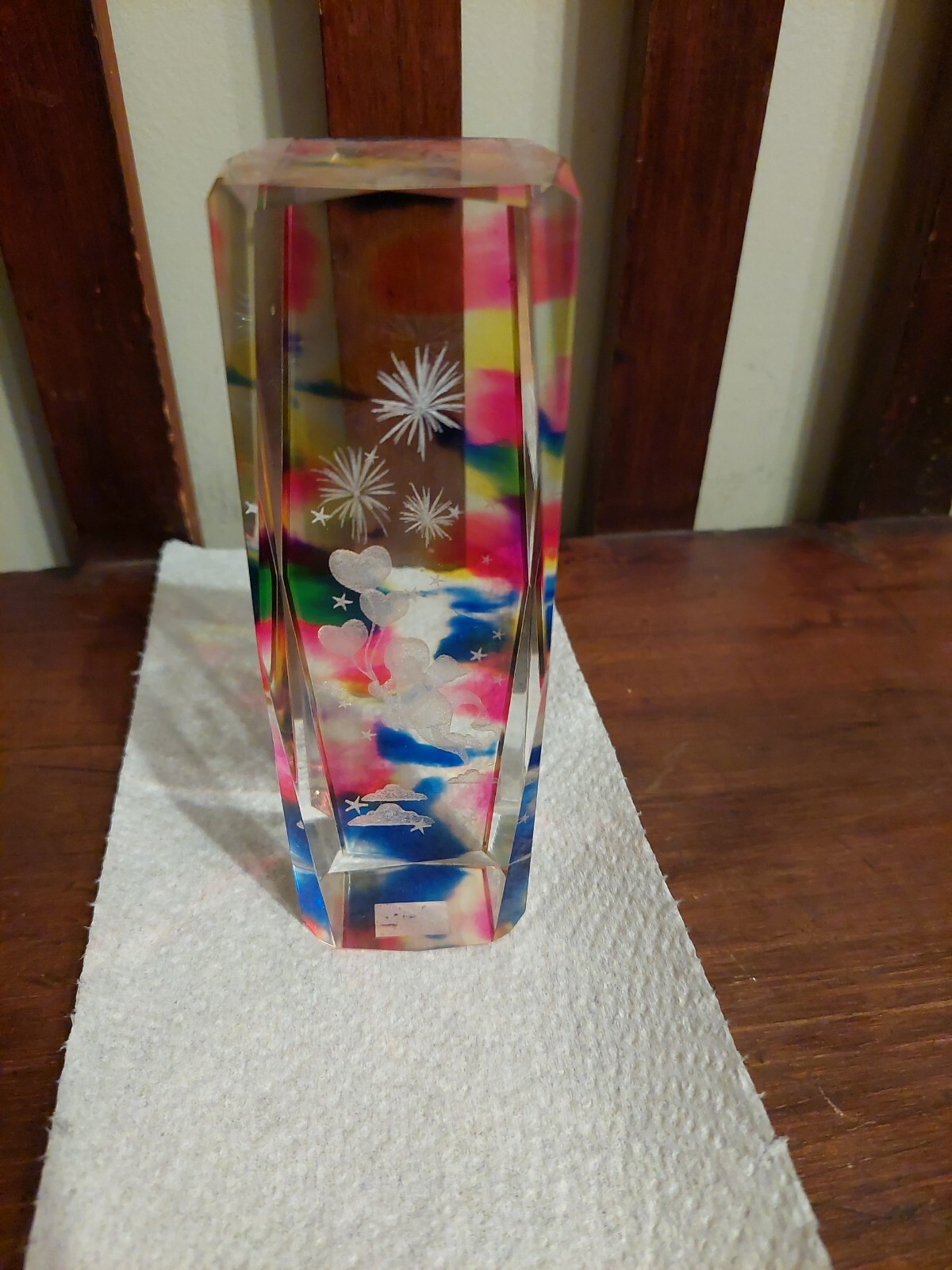 Crystal Glass Statue 3D Laser Art Rainbow Angel Hearts Oblong Cube ...