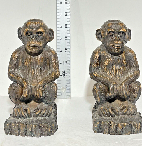 Monkey Bookends Faux Bronze Heavy Resin Decorative Animal Set Unique Home Décor | eBay