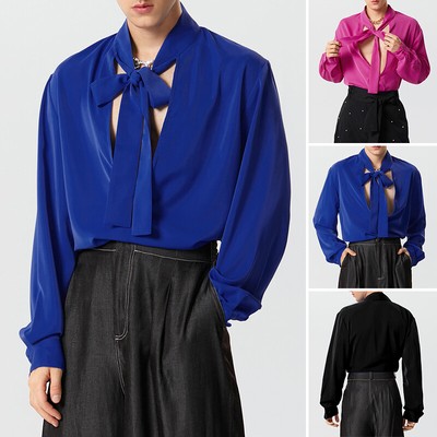 INCERUN Mens V Neck Long Sleeve Tops Shirt Formal Work Solid Shirts ...