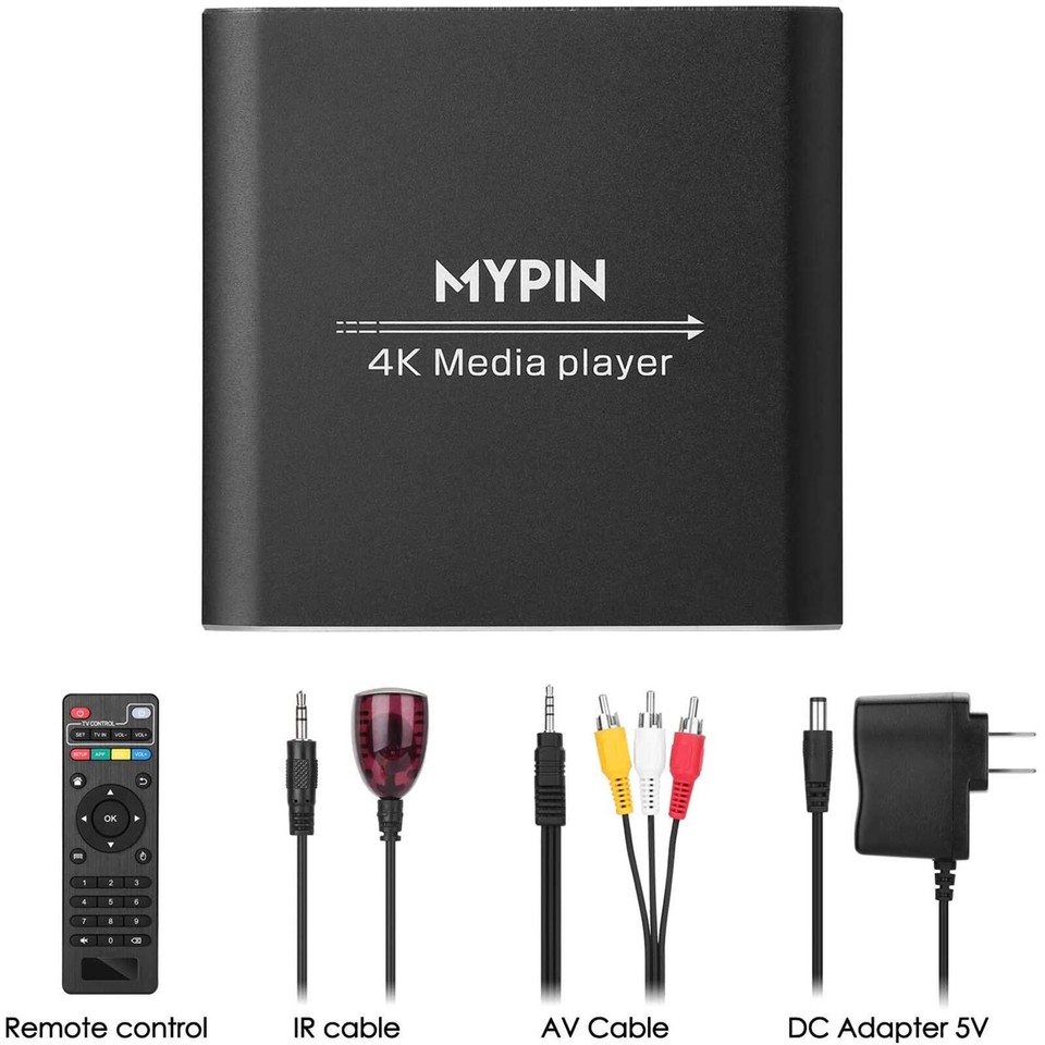4K Media Player with Remote Control, Digital MP4 Player for 8TB HDD/USB ...