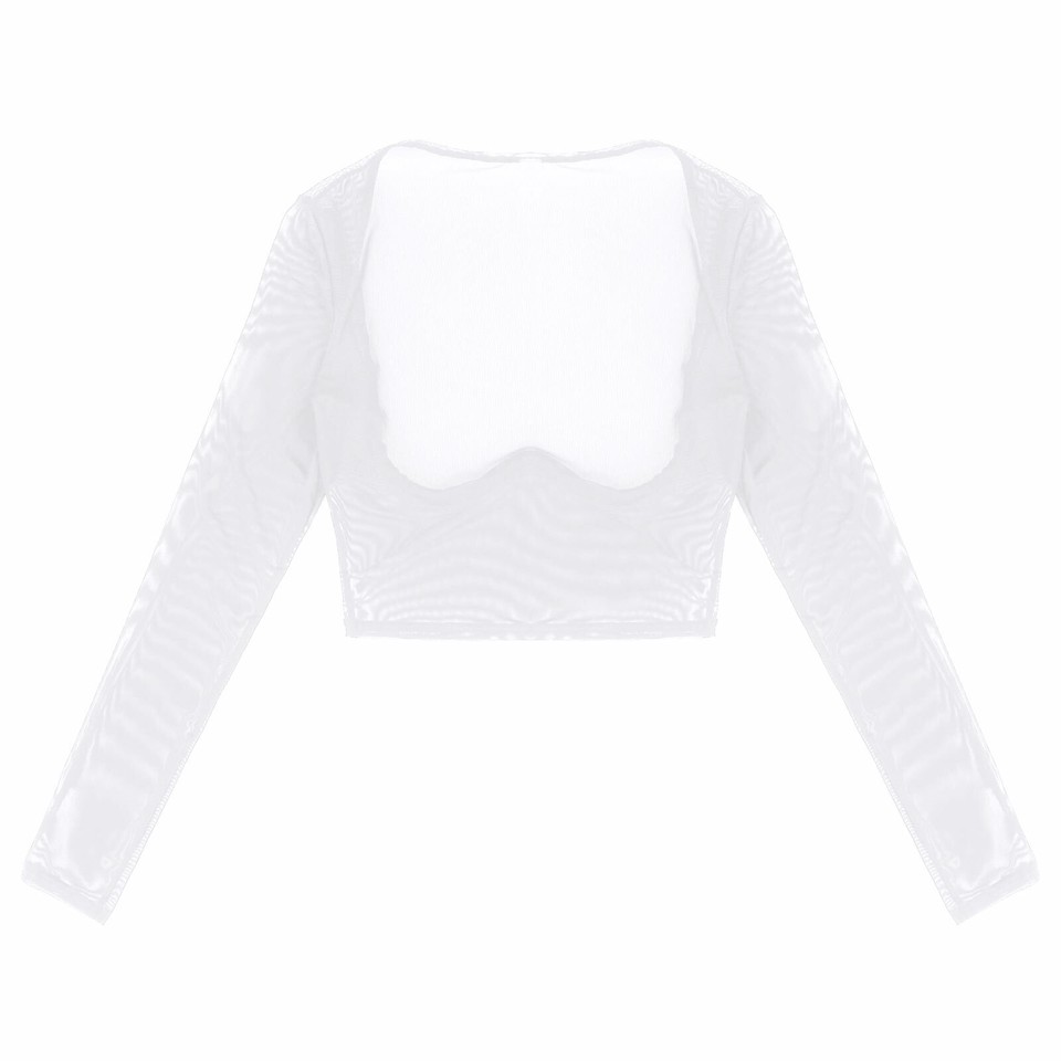 Women's See-through Underwire Crop Top Long Sleeve Open Cup T-shirt ...