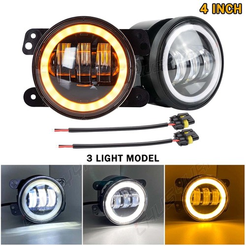 Pair 4INCH Round Halogen Fog Lights DRL For Jeep Wrangler JK LJ JT ...